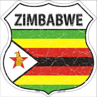 Zimbabwe Country Flag Highway Shield Metal Sign HS-461 - Plaques & Signs