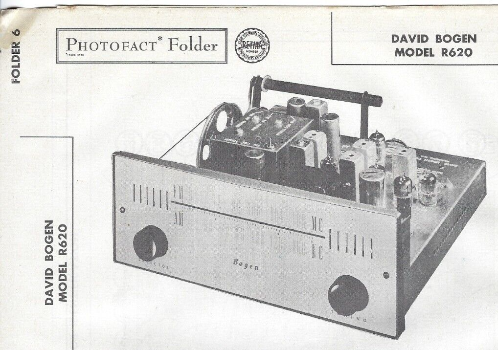 1957 DAVID BOGEN R620 AM FM Radio TUNER Photofact MANUAL Tube Vintage Schematic - Manuals