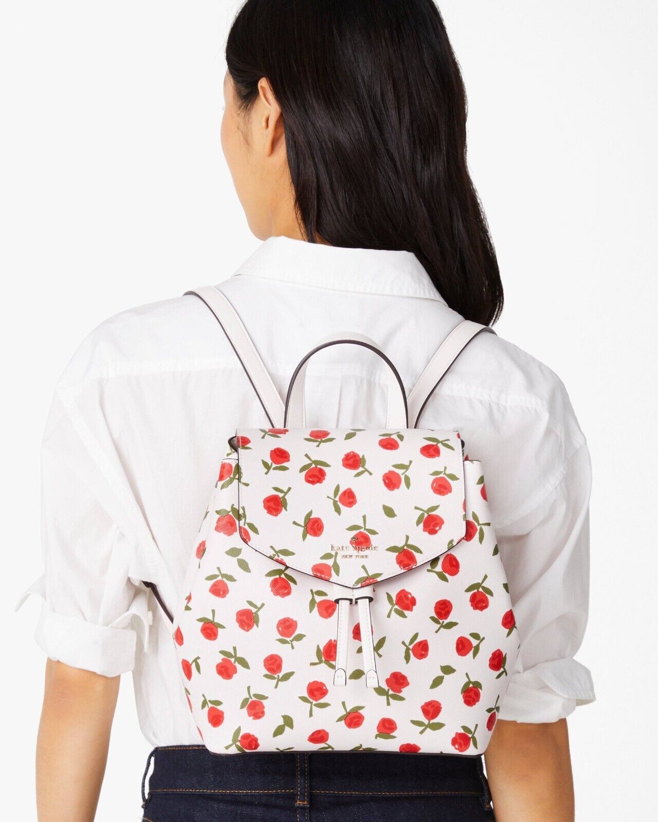 New Kate Spade Lizzie Medium Flap Backpack Festive Rosette Saffiano ...