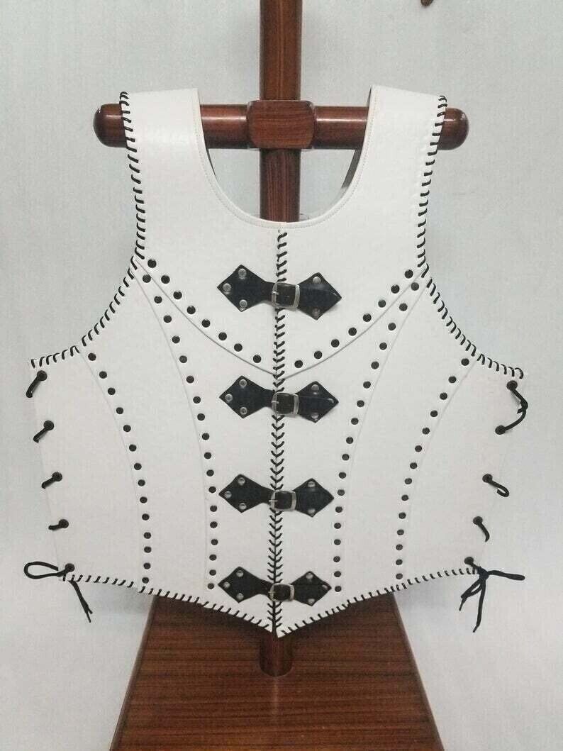 Medieval Armor White Leather Jacket Nautical Cuirass Muscle Costume ...