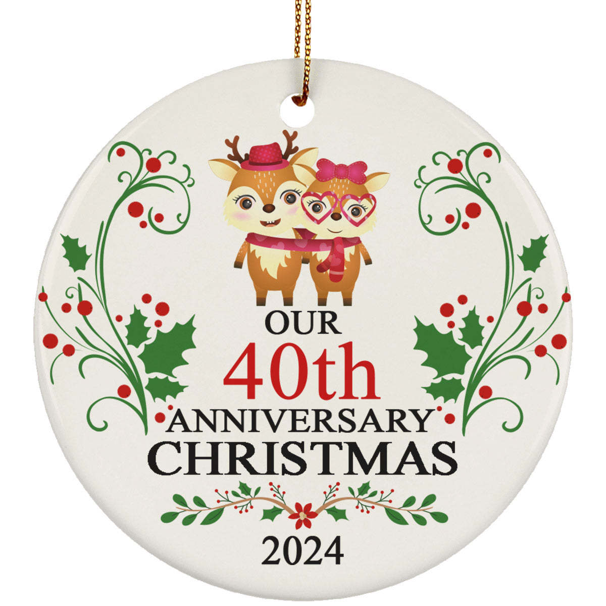 Our 40th Anniversary 2024 Ornament Gift 40 Years Christmas Cute Deer ...