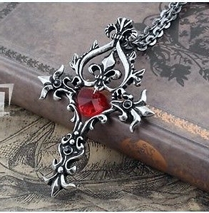 New Red Sacred Heart Crystal Cross Necklace Pendant Vampire Diaries ...