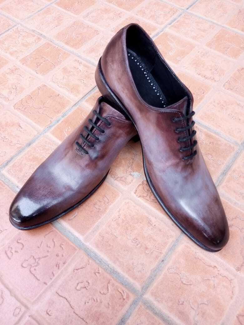 New Men's Handmade Dress Shoes Gray Patina Whole Cut Lace up shoes for ...