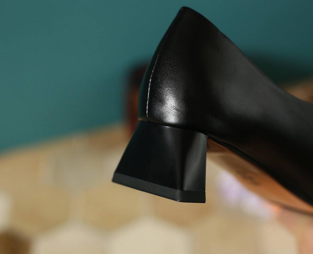 modern shallow natural leather classic colors square toe thick med heel ...