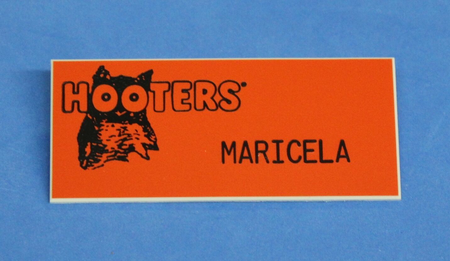 HOOTERS RESTAURANT GIRL MARICELA ORANGE NAME TAG / PIN - Waitress Pin ...