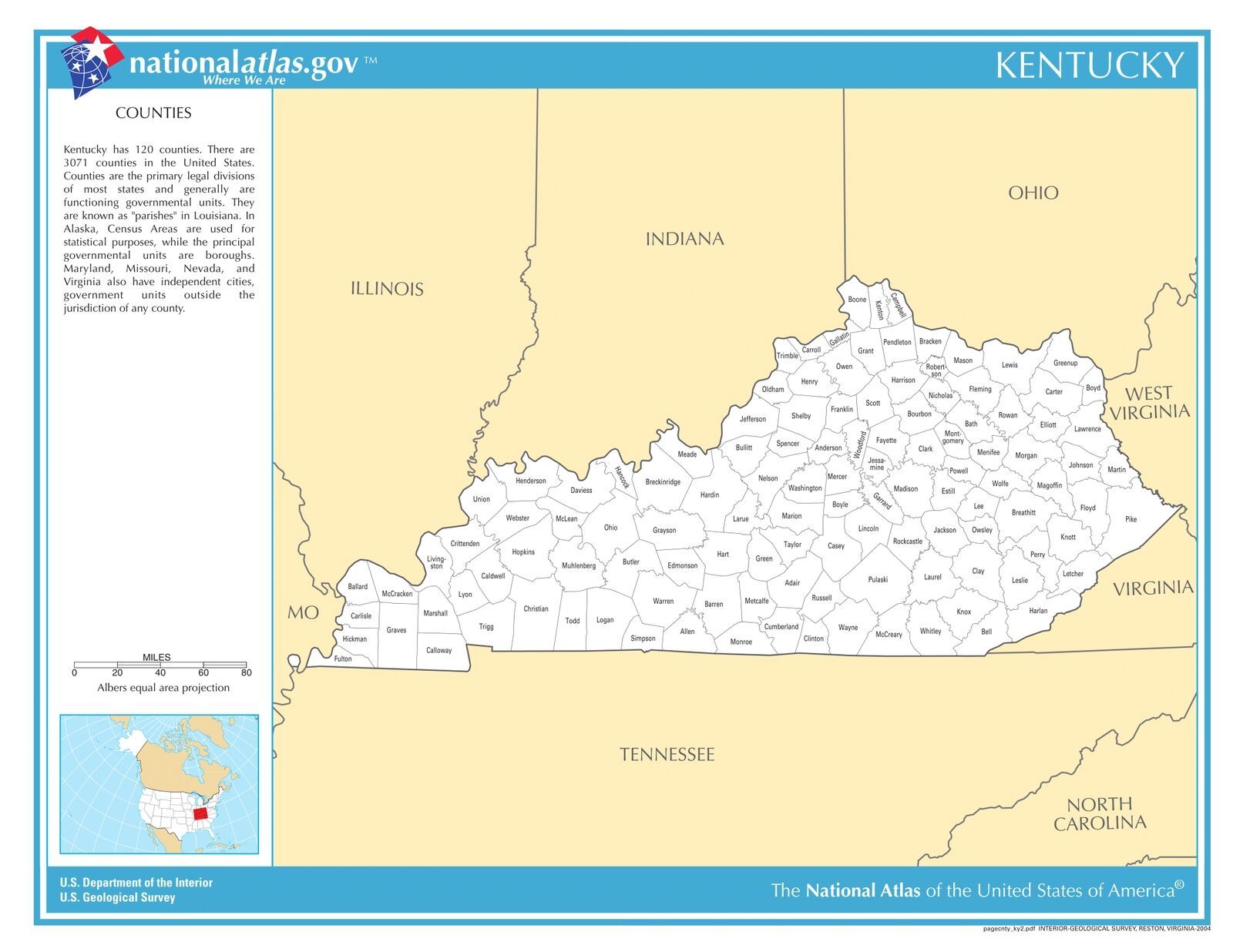 Kentucky State Counties Laminated Wall Map - Maps & Atlases