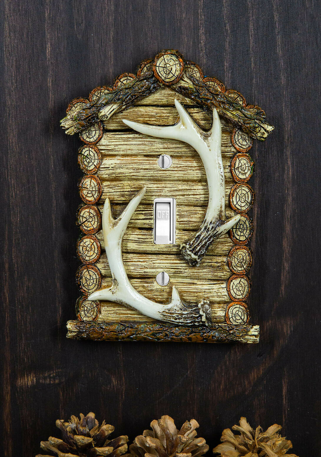 Pack of 2 Rustic Log Cabin Deer Antlers Single Toggle Switch Wall ...