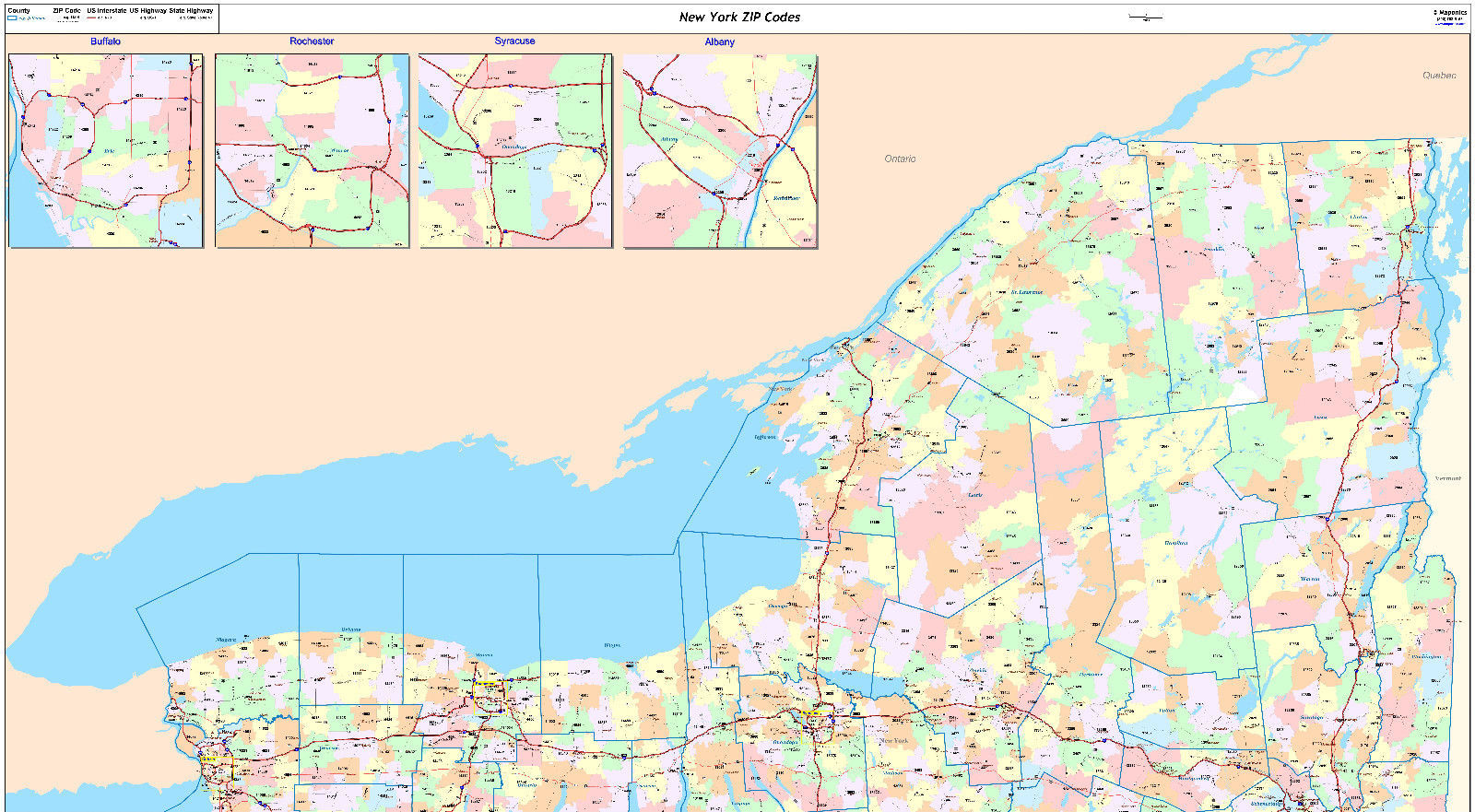 New York State Zipcode Laminated Wall Map - Maps & Atlases