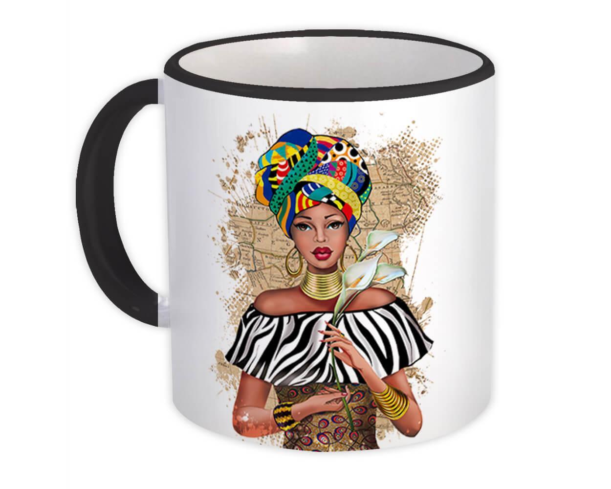 African Woman Map Flower : Gift Mug Ethnic Art Black Culture Ethno ...