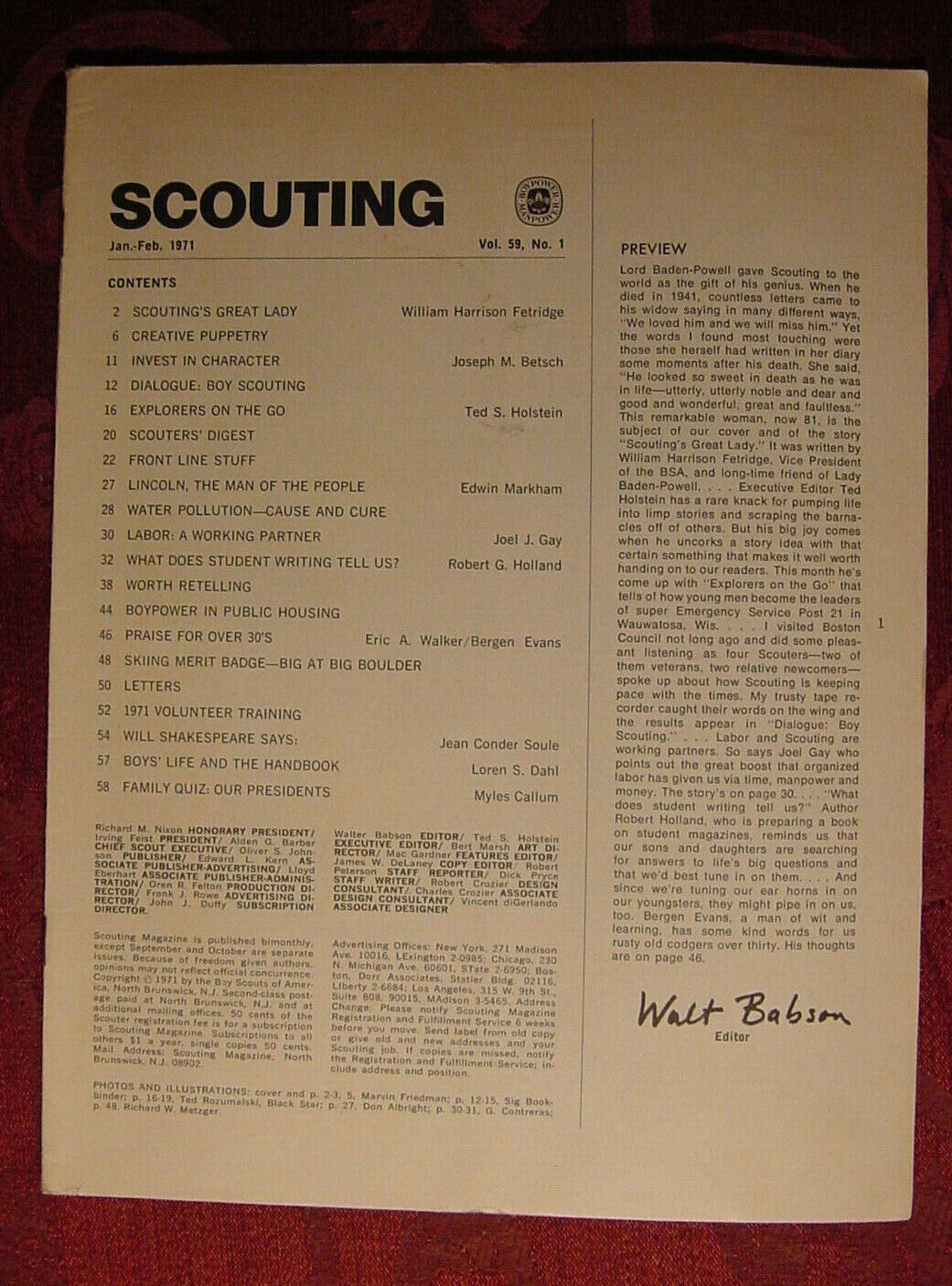 Rare SCOUTING magazine Cub Boy Scouts January February 1971 Lady Bdaen ...