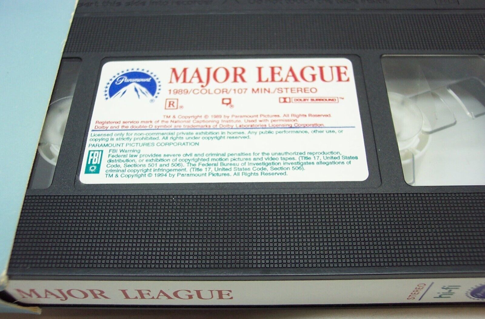MAJOR LEAGUE The Original Movie VHS VIDEO 1989 Baseball - VHS Tapes