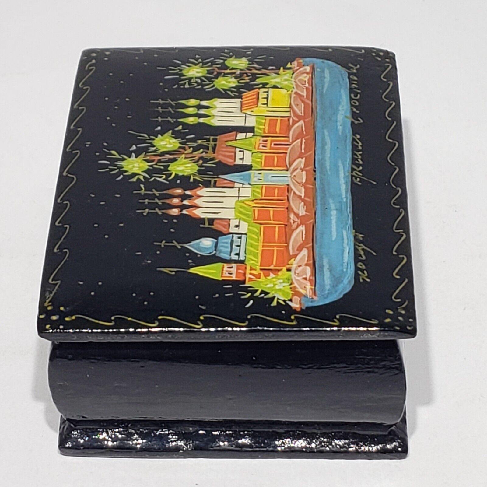 VTG Miniature Russian Church Spires Black Lacquer Box Hinged Hand ...
