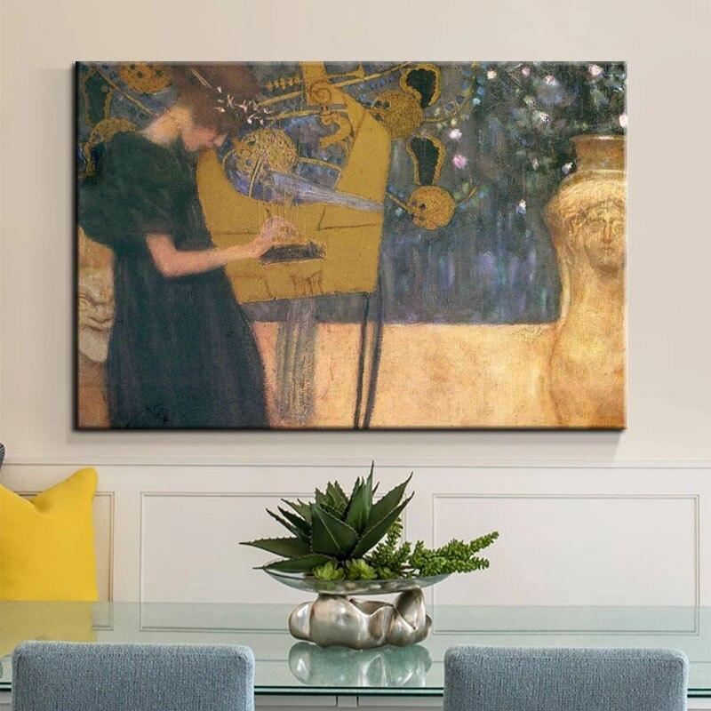 Hand Painted Retro Famous Gustav Klimt Music Oil Paintings Modern Wall ...