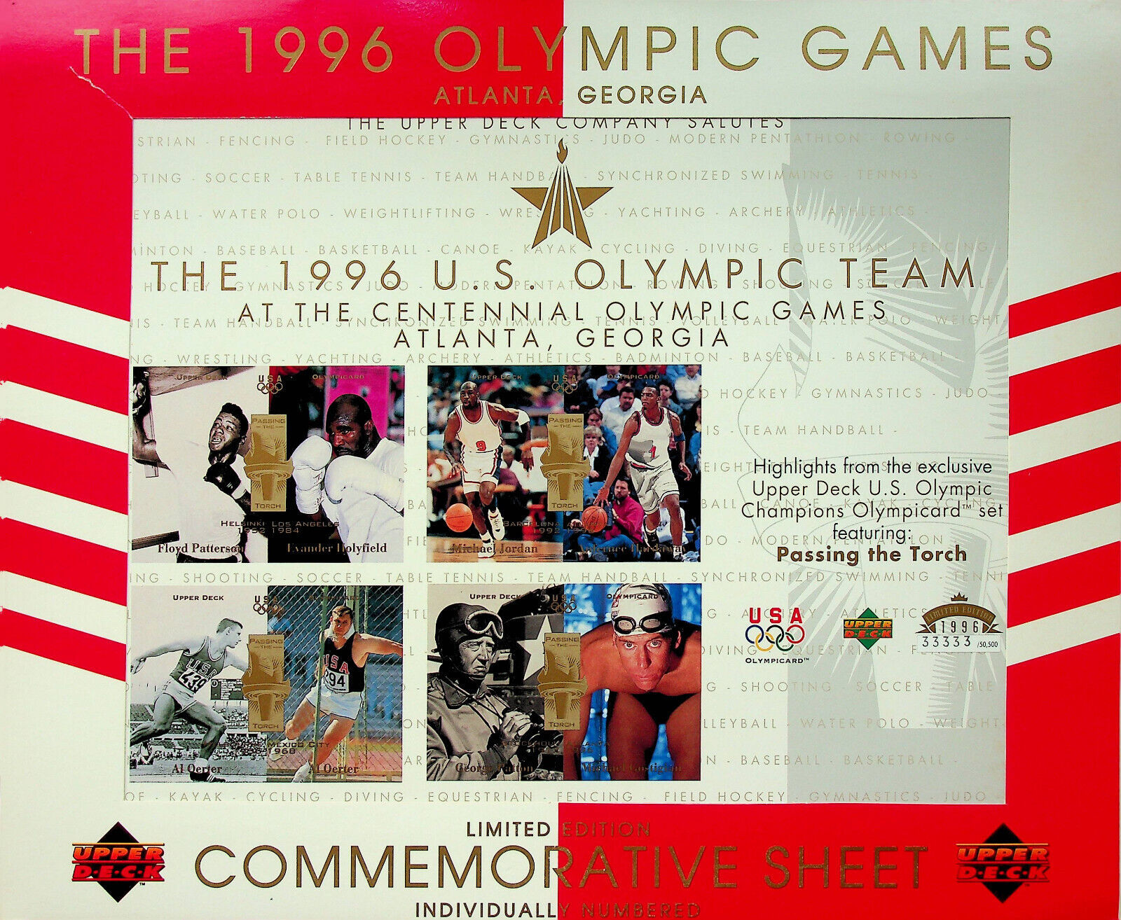 1996 Olympics (Atlanta) Limited Edition Commemorative Sheet - Passing ...