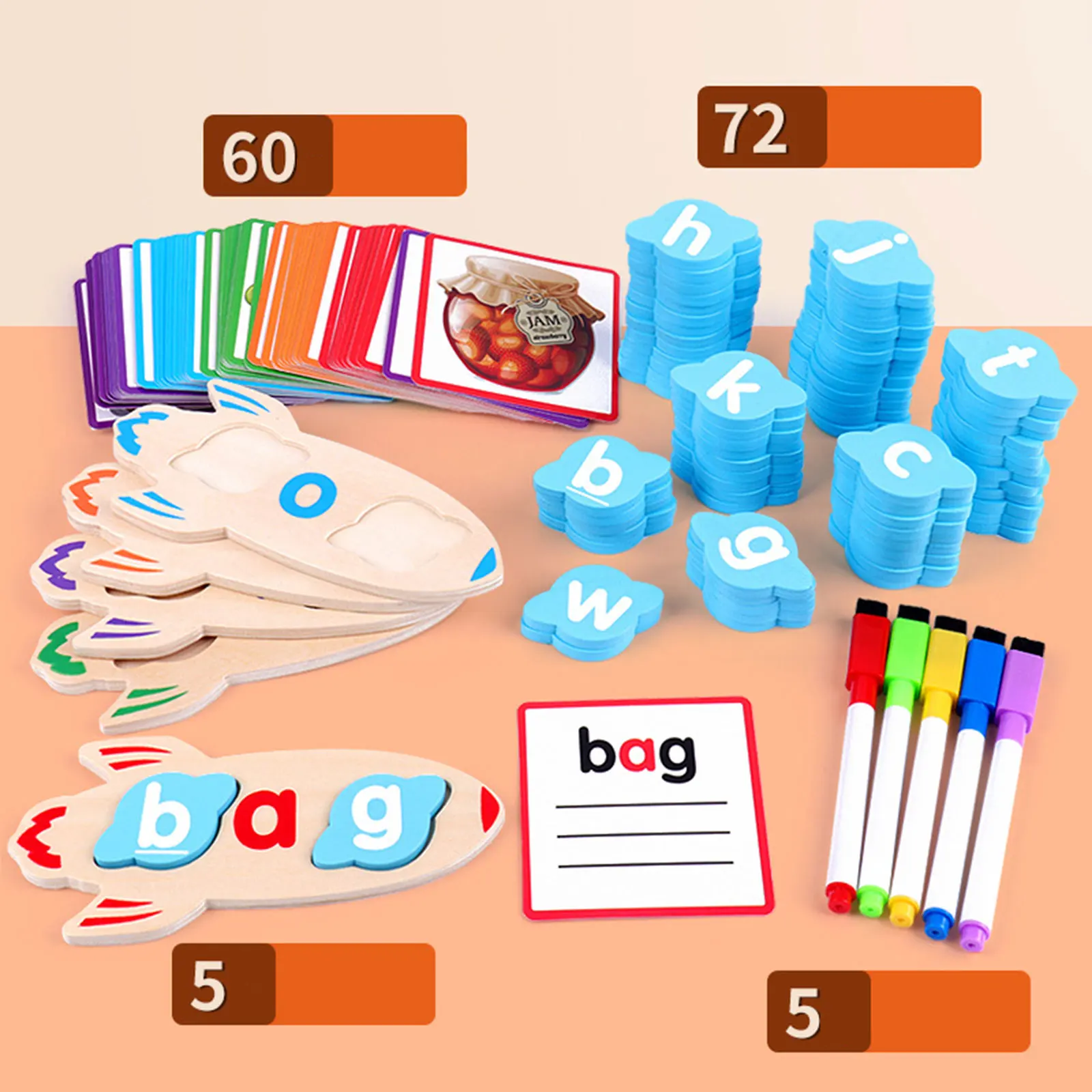 Montessori CVC Word Games Wooden Educational Vowel Reading Letters ...