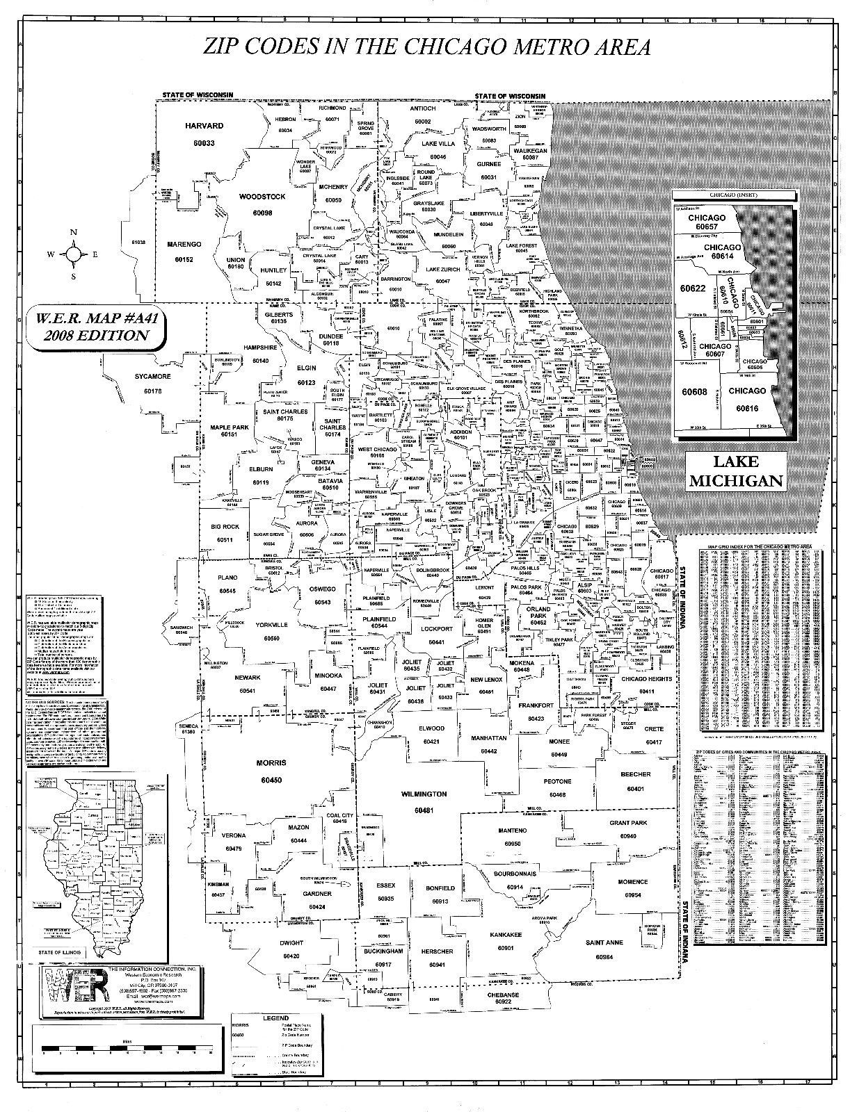 Chicago Metro IL Laminated Zip Code Wall Map - Maps & Atlases