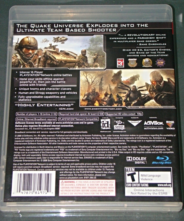 Playstation 3 - ENEMY TERRITORY - QUAKE WARS (Complete with Manual ...