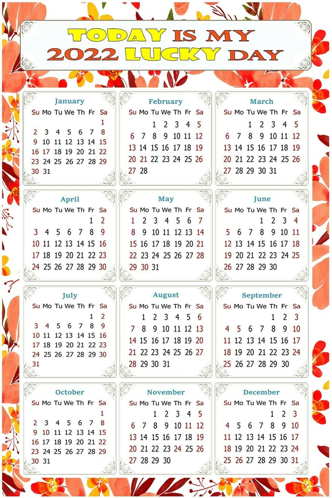 2022 Magnetic Calendar - Today is My Lucky Day - Themed 020 (5.25 x 8 ...