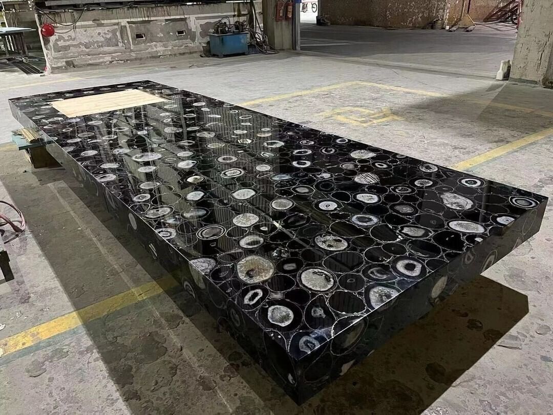 Black Agate Stone Counter Desk Table, Cafeteria Top, Handmade Furniture ...