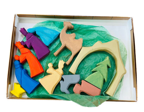 Handcrafted Wooden Nativity Scene Signed Primitive Christmas Set 11 Pc ...