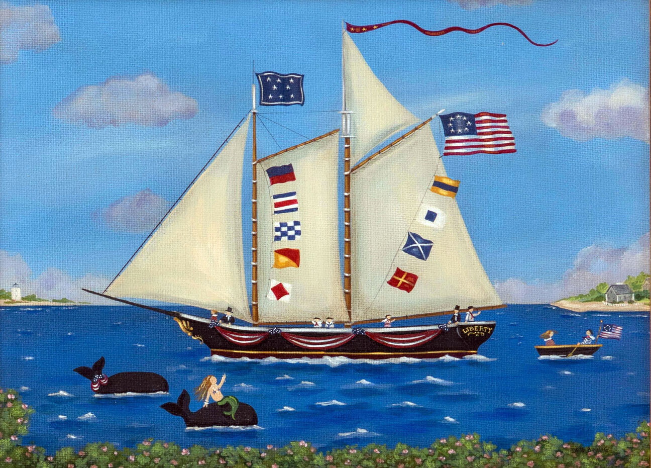 Mermaid sailors homeward bound sail ship folk art ceramic tile mural ...