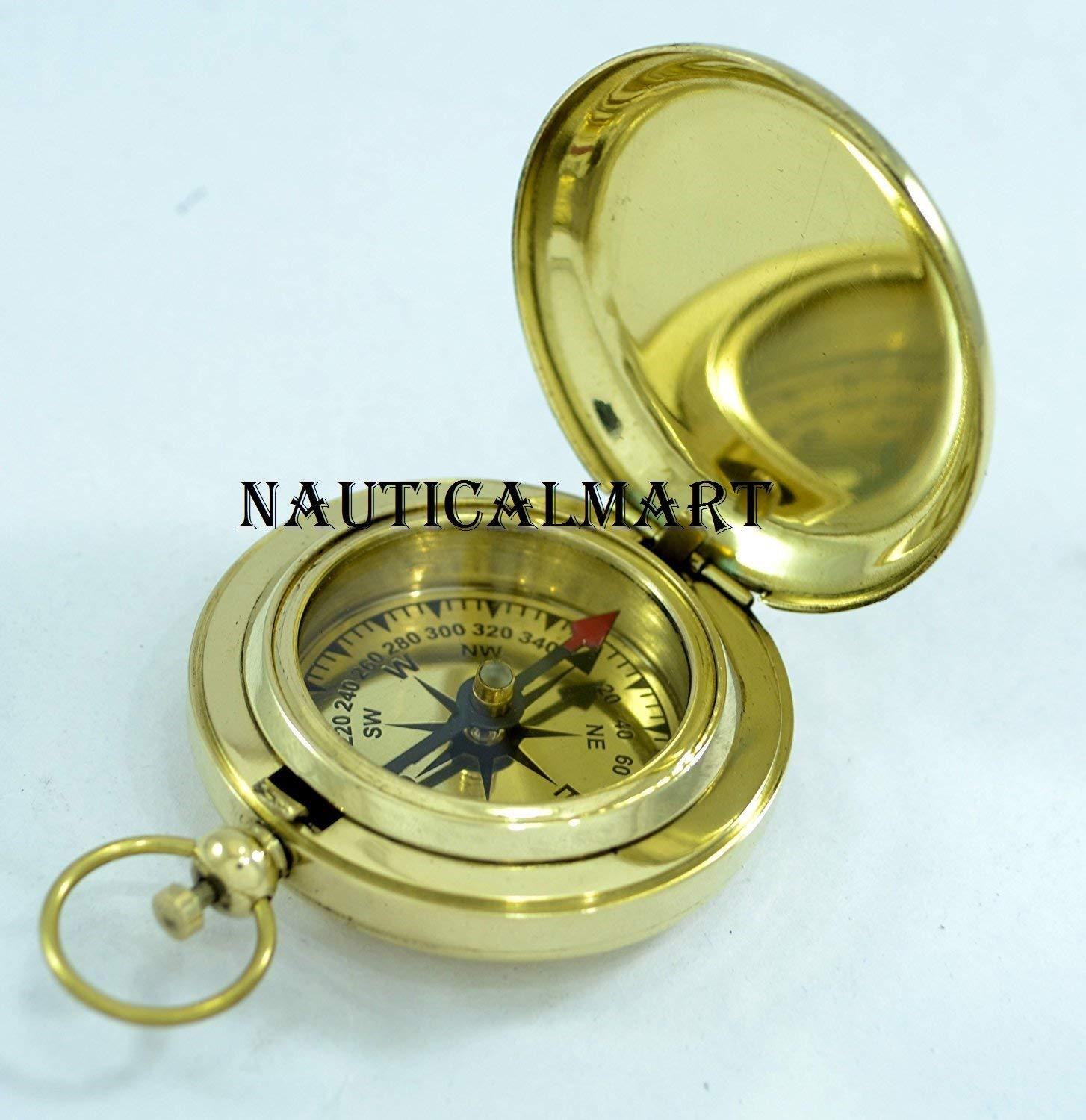 NauticalMart Brass Anchor Compass - Push Button Pocket Compass - Compasses