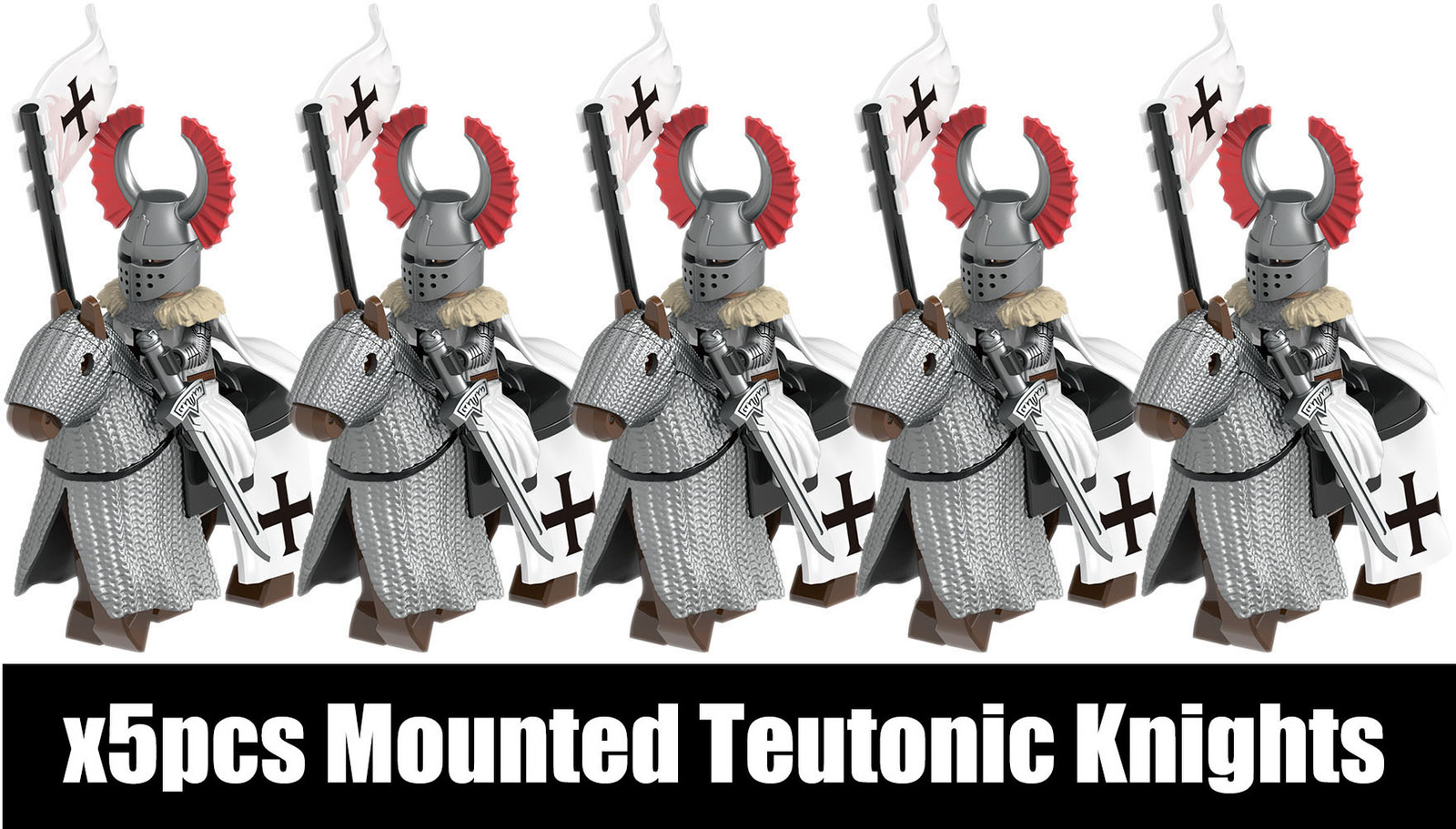 Mounted Teutonic Knights Custom Minifigure Building Blocks Toys - Building Toy Complete Sets & Packs