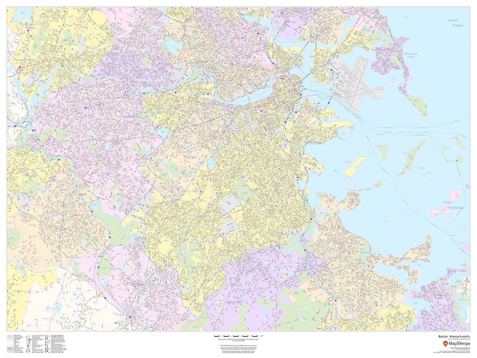 Boston, Massachusetts Laminated Wall Map (Landscape) (MSH) - Maps & Atlases