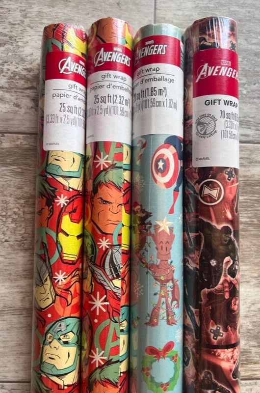 4 Rolls Marvel Avengers Birthday Christmas Gift Wrapping Paper 140 sq ...