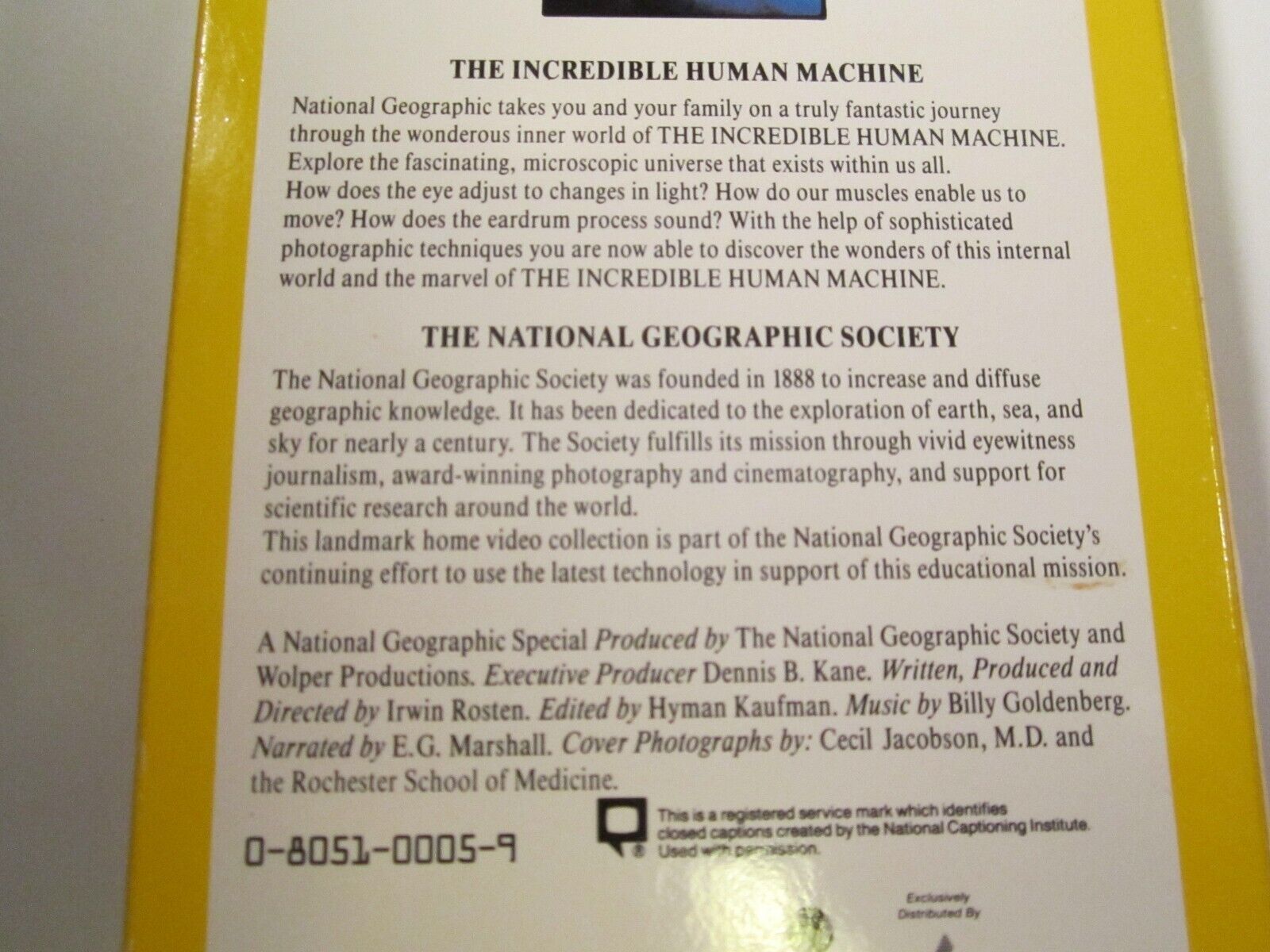 vhs THE INCREDIBLE HUMAN MACHINE National Geographic 10Q - VHS Tapes