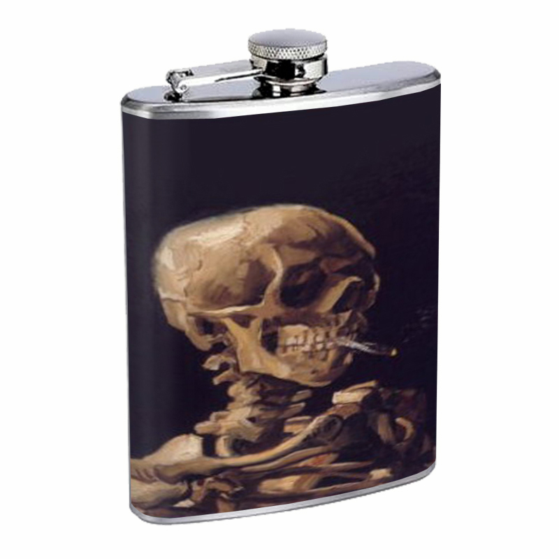 Vincent Van Gogh Skull Smoking Flask 8oz Stainless Steel D-179 - Tobacciana