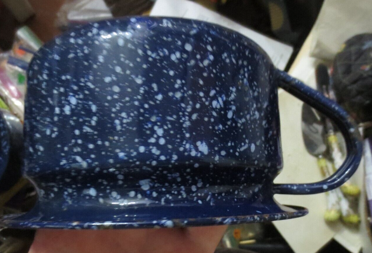 2 Blue Enamelware Speckled Spatterware Cooking Pan Cups Soup Bowls 1 ...