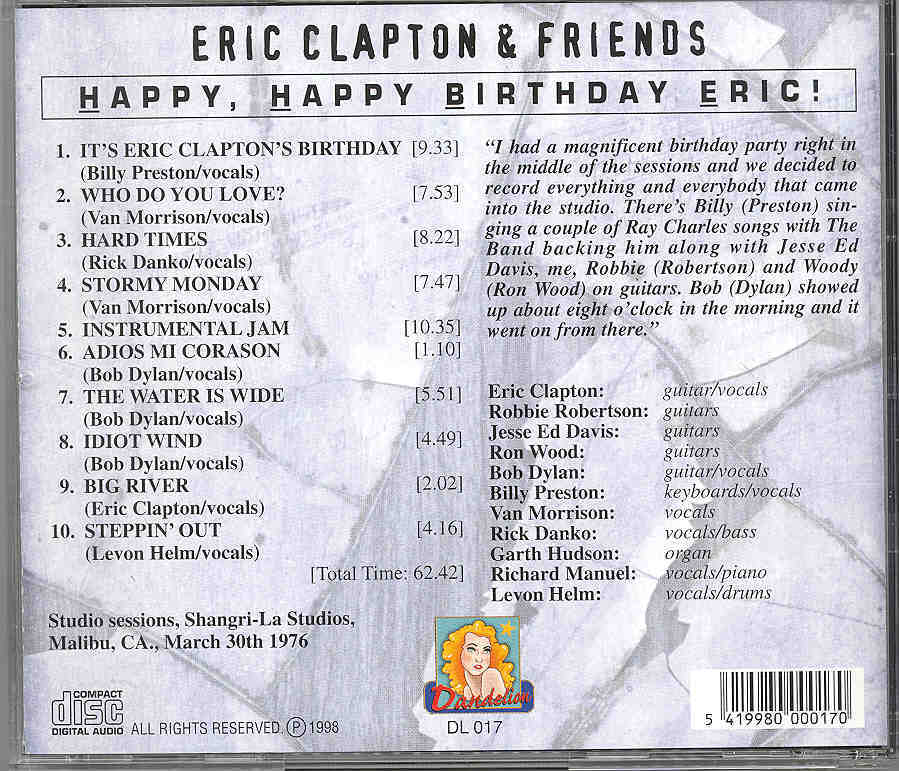 Eric Clapton - Happy Birthday . Eric ! ( Studio Sessions . Malibu . Ca ...