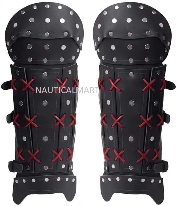 Samurai Greaves Medieval Black Leg Guard Armor Leather Halloween ...