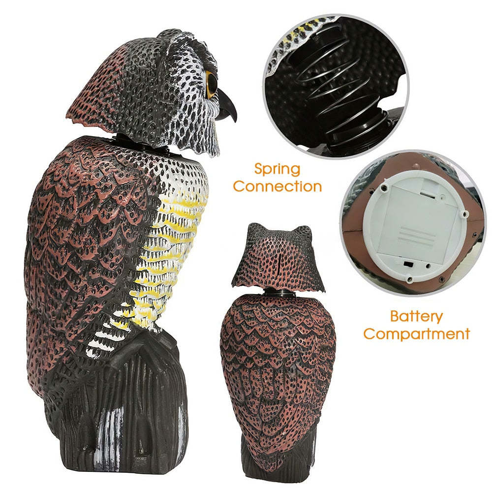 Realistic Owl Decoy Bird Scarer with Sound Rotating Head Owl Prowler ...