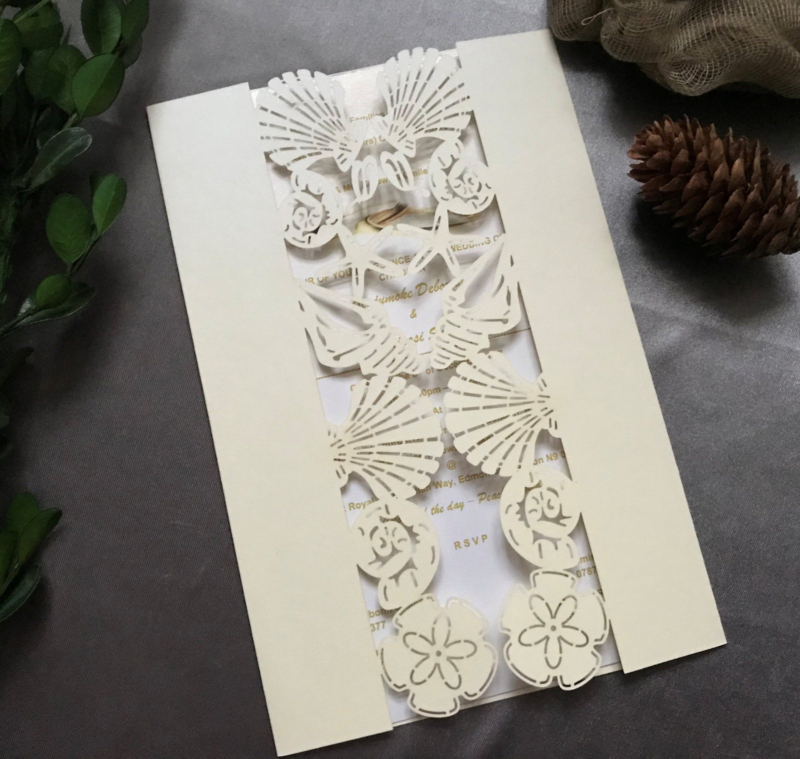 50pcs Seashell Laser Cut Wedding Cards,Bridal Shower Invitations Card ...