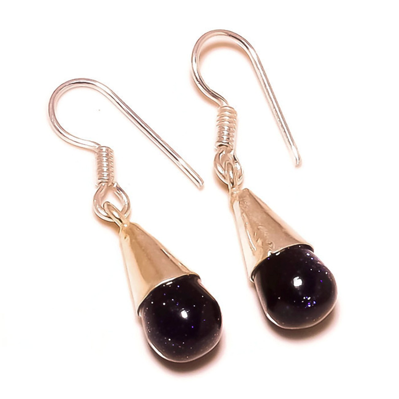 Blue Sun Sitara Shiny Gemstone 925 Silver Overlay Handmade Dangle Drop ...