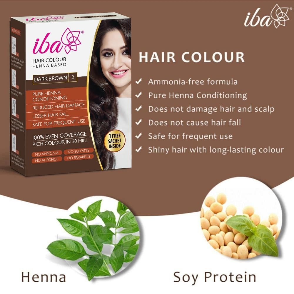 Iba hair Colour - Dark Brown, 70g Pack of 2 100% Pure Henna Based ...