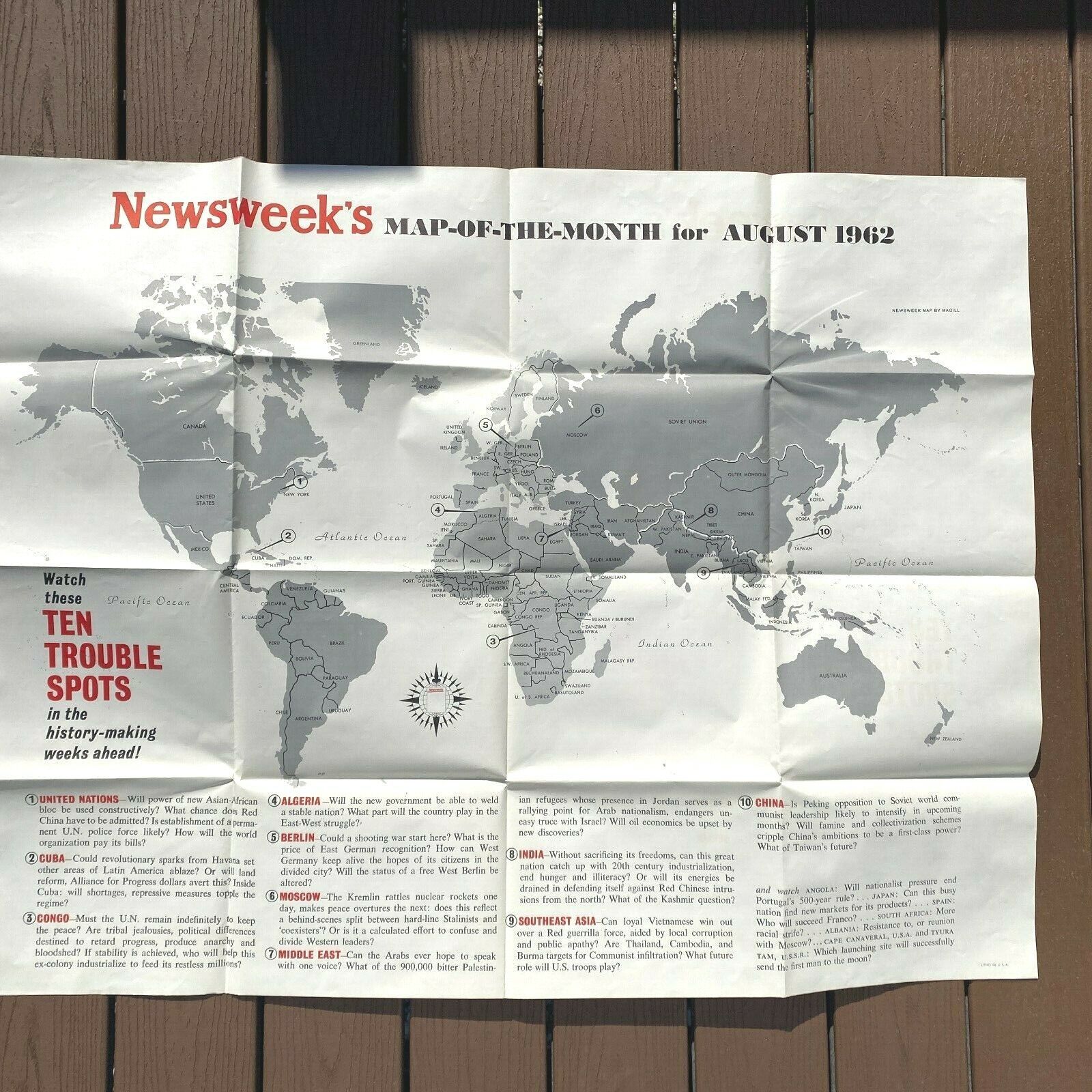 1962 Newsweek Wall Map of Month August and similar items