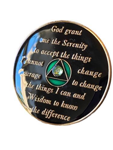 7 Year AA Medallion Green Transition Crystal Tri-plate Sobriety Chip ...