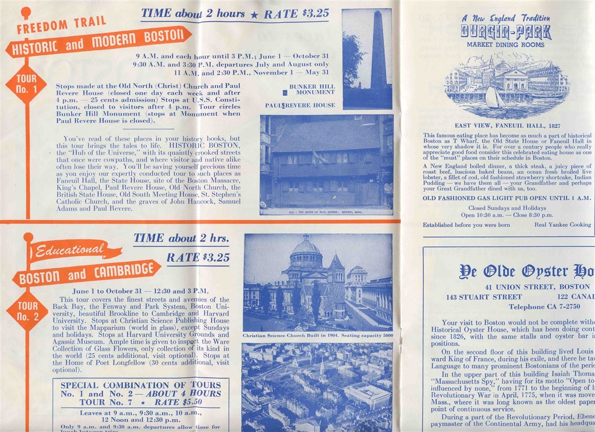 The Gray Line Seeing Boston Sightseeing Tours Brochure 1950's - Buses ...