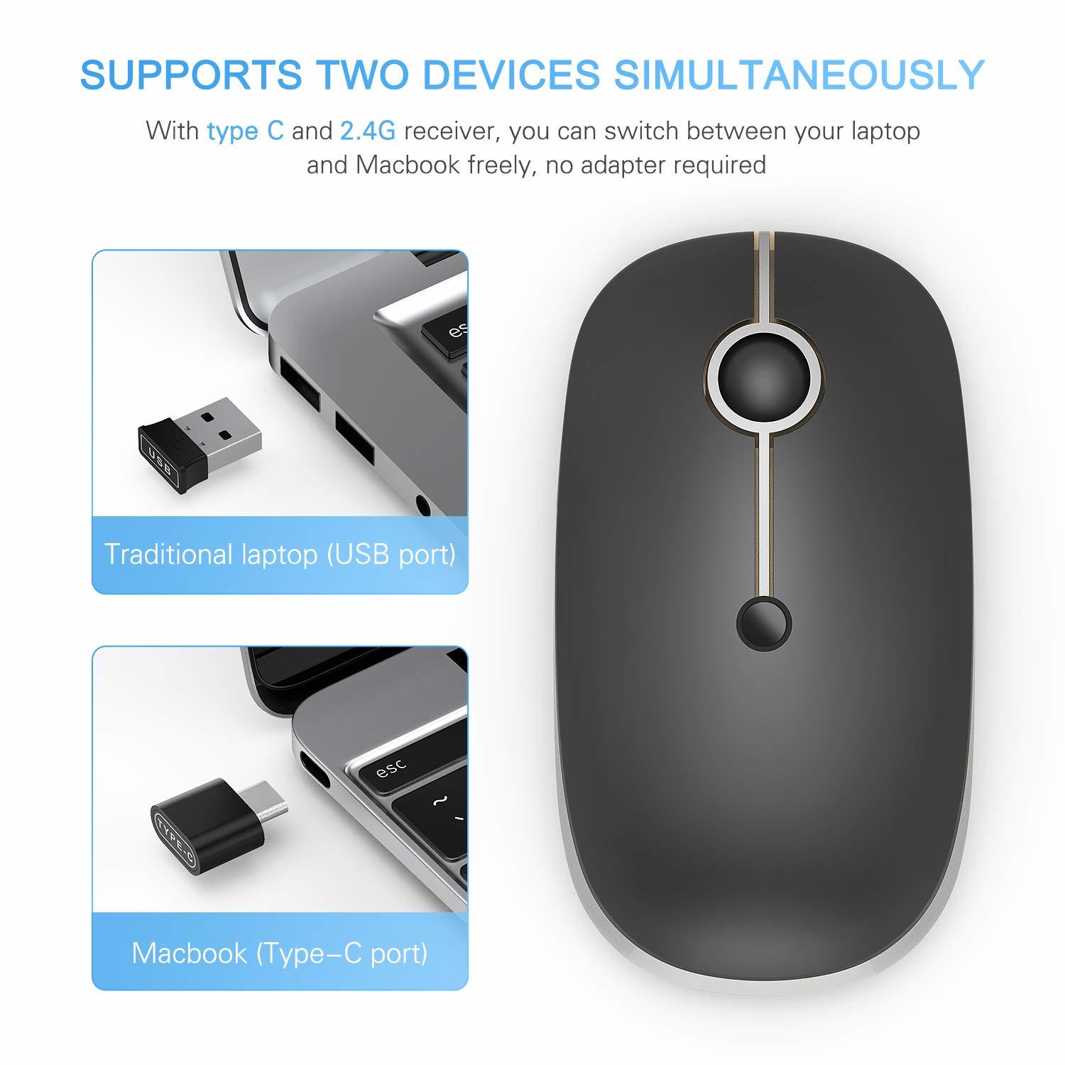 Type C Macbook Mouse, Wireless Mouse Dual Mode 2.4G Usb C Cordless Mice ...