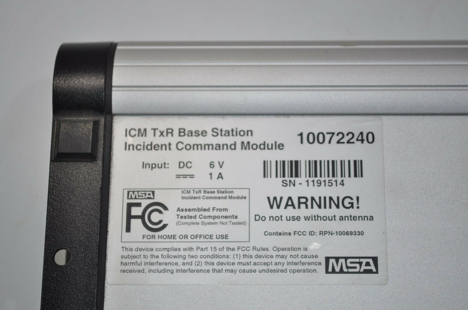 MSA ICM TxR Base Station - Incident Command Module Part# 10072240 ...