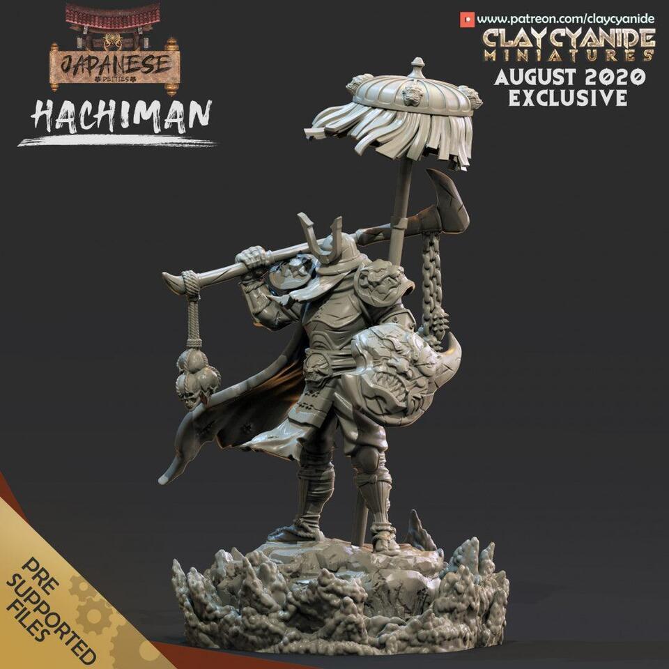 3D Printed Clay Cyanide Hachiman Japanese Deities Ragnarok D&D - 28mm