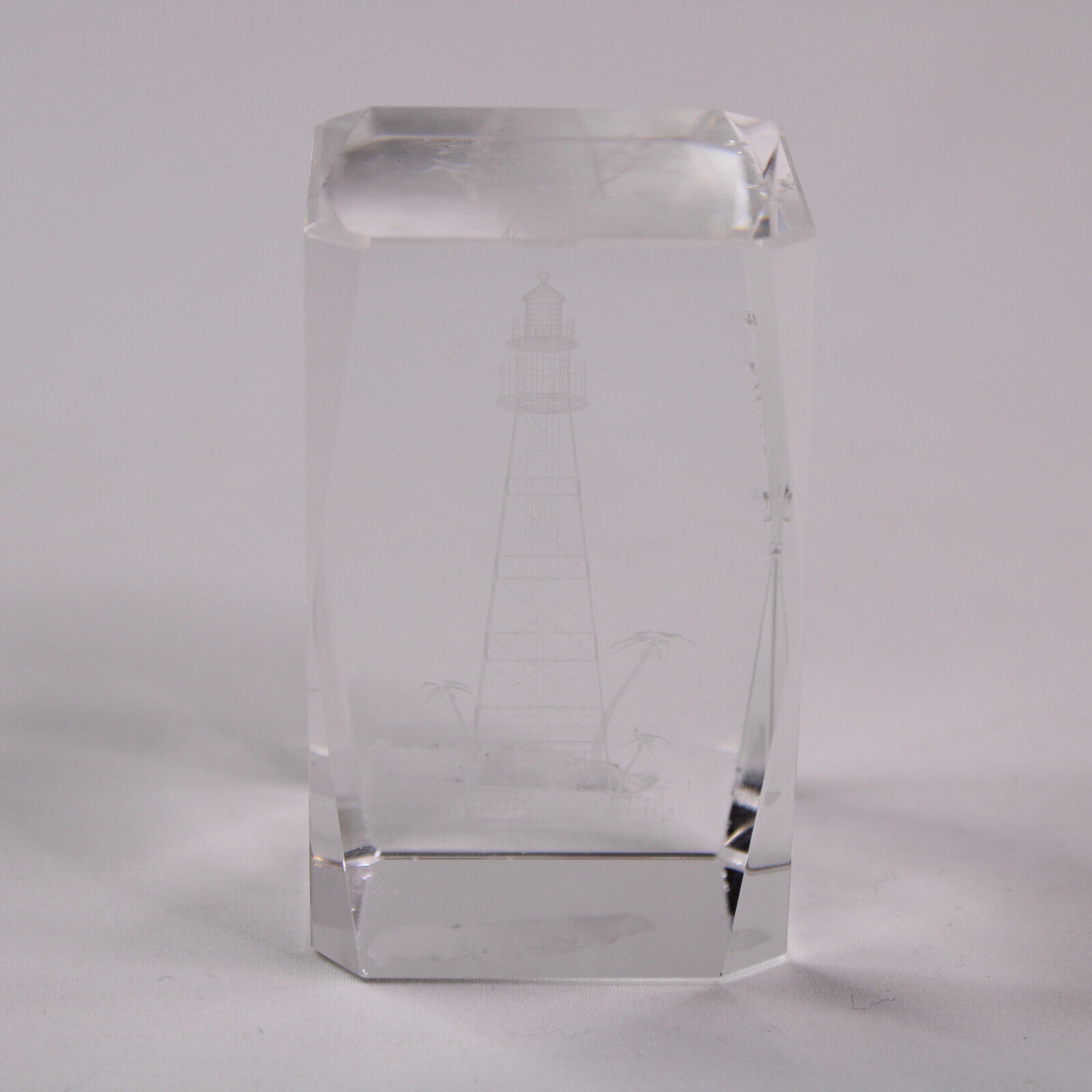 3D Laser Etched Crystal Clear Glass Paperweight Cube Lighthouse With ...