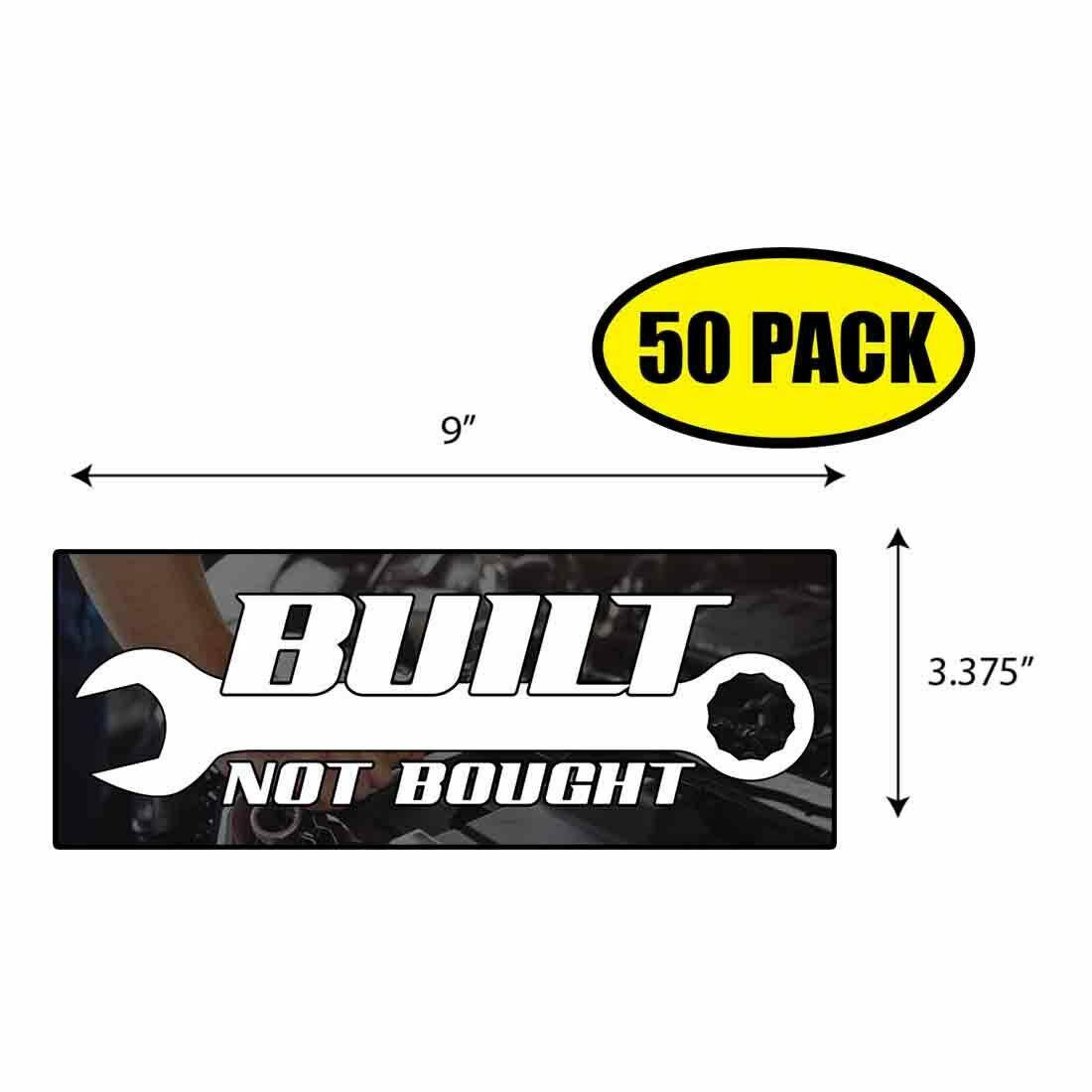 50 PACK 3.37"x 9" BUILT NOT BOUGHT Sticker Decal MOTIVATE BS0437 ...