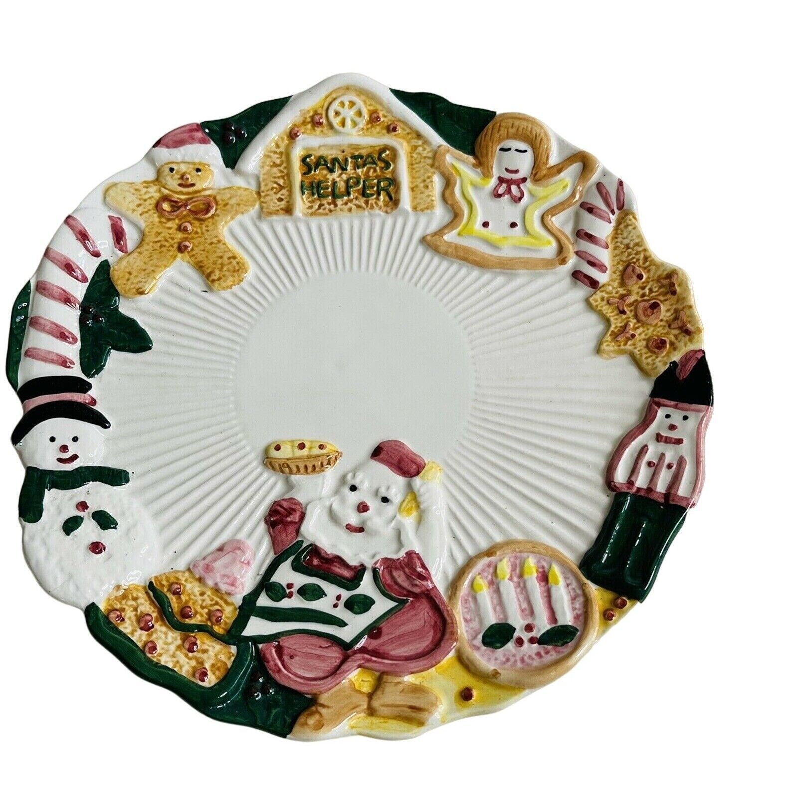 Christmas Cookie Plate Holiday Dish Santa's Helper 10” Embossed Hand ...