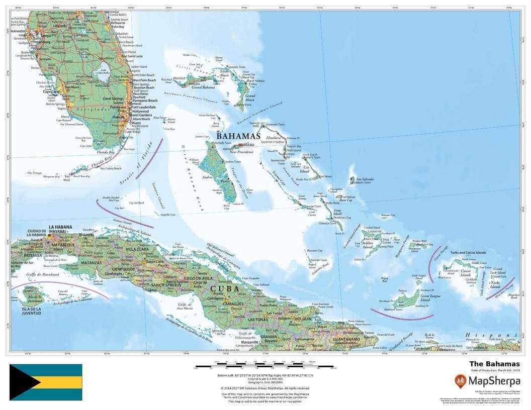 The Bahamas Laminated Wall Map (MSH) - Maps & Atlases