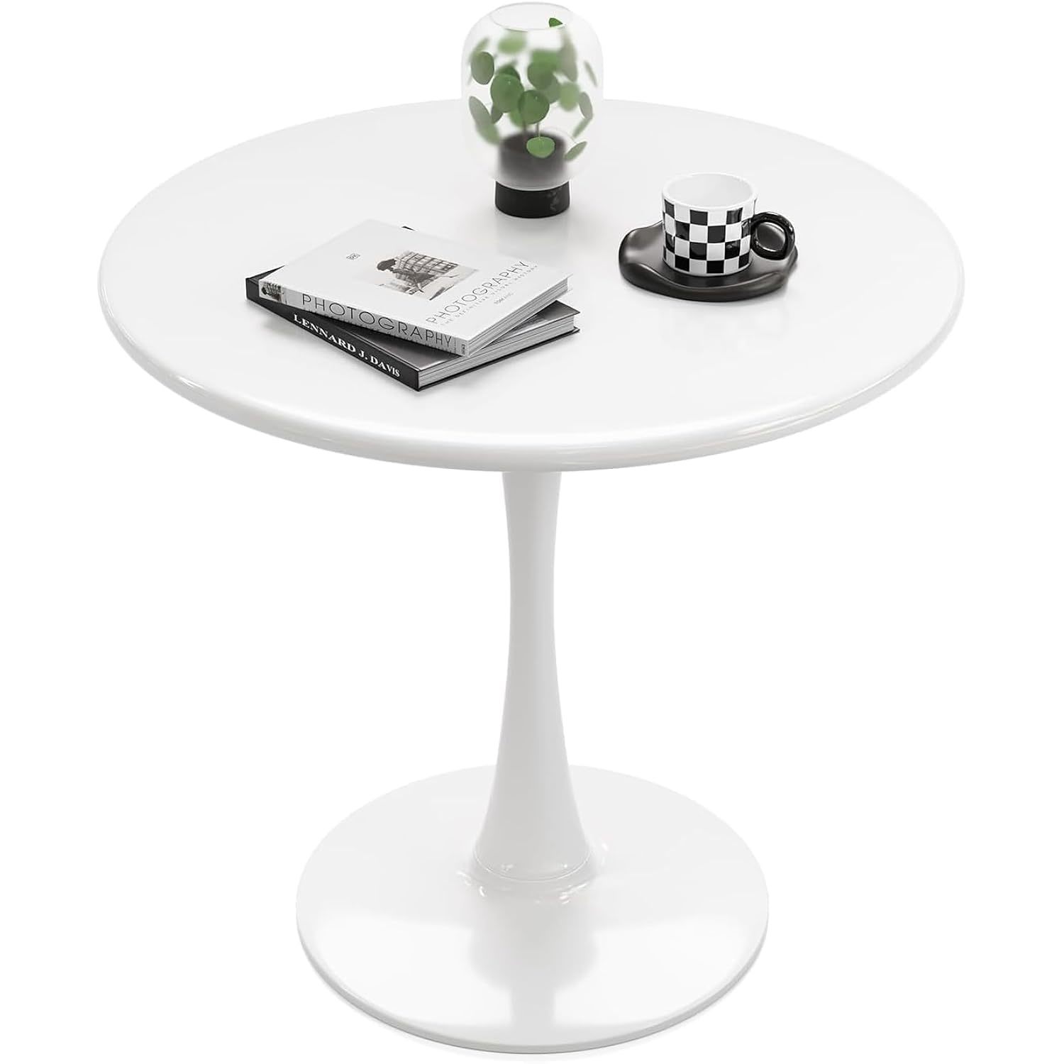 White Round Dining Table For 2, 24 Inch Small Tulip Table With Metal ...