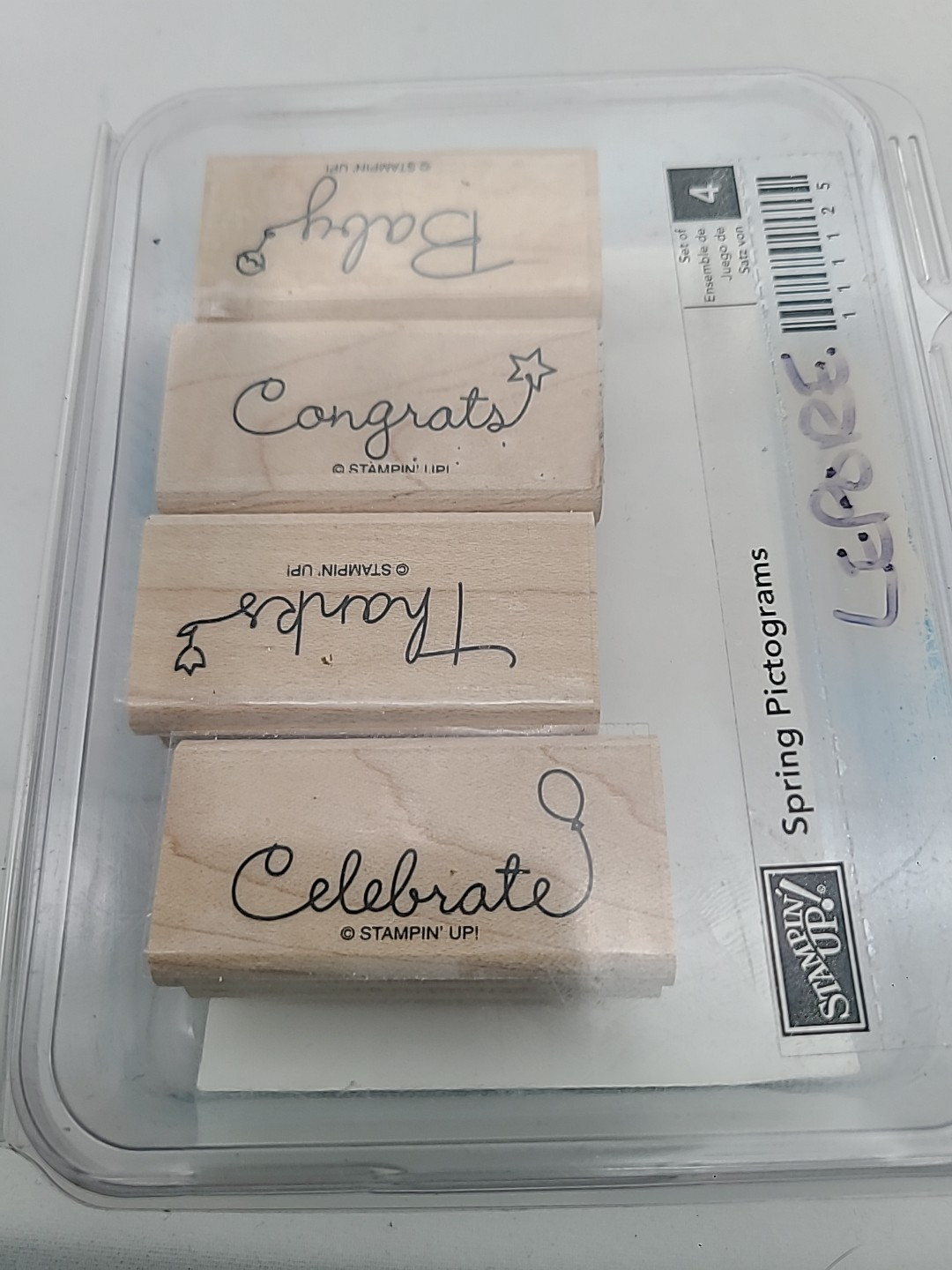 STAMPIN UP SPRING PICTOGRAMS 4 RUBBER STAMPS BABY THANKS CELEBRATE - Stamps